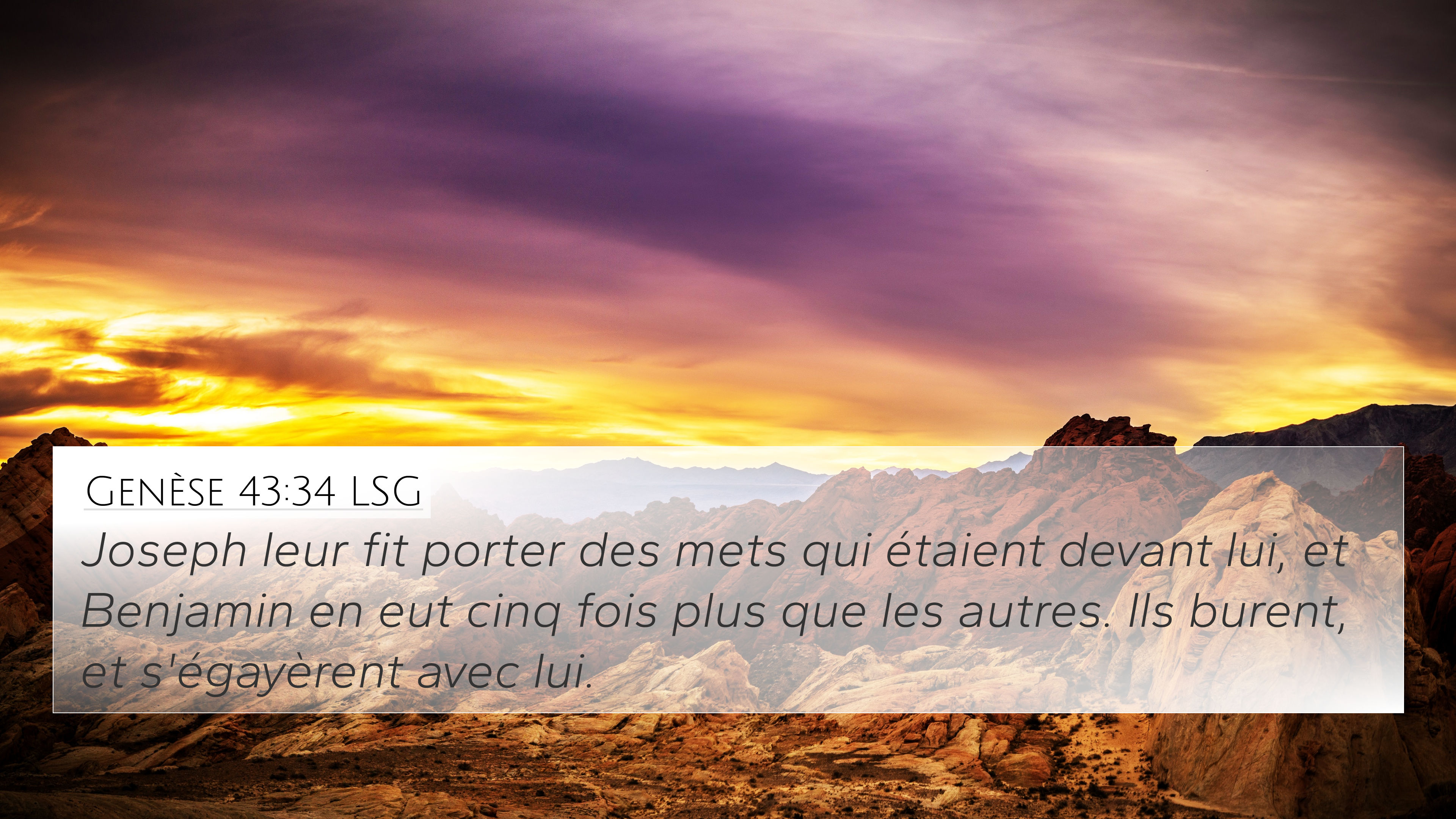 Genèse 43:34 LSG 4K Wallpaper - Joseph leur fit porter des mets qui étaient