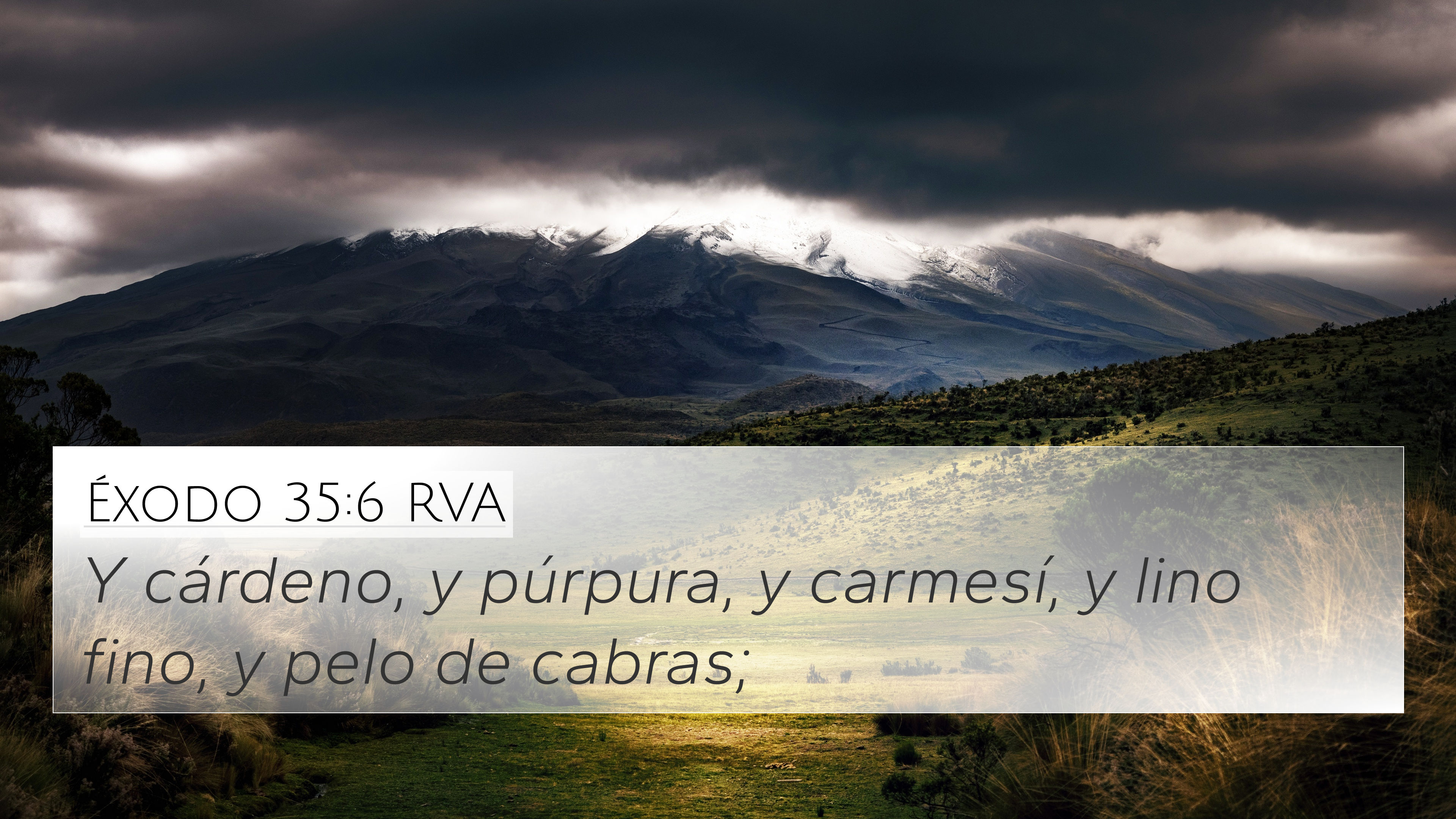 Éxodo 35:6 RVA 4K Wallpaper - Y cárdeno, y púrpura, y carmesí, y lino fino,